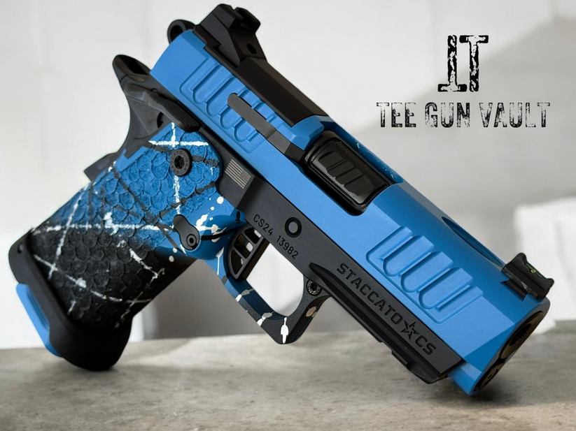 STACCATO CUSTOM CS 3.5” PORTED DRAGON SCALE GRIPS WITH BLUE FINISH ...