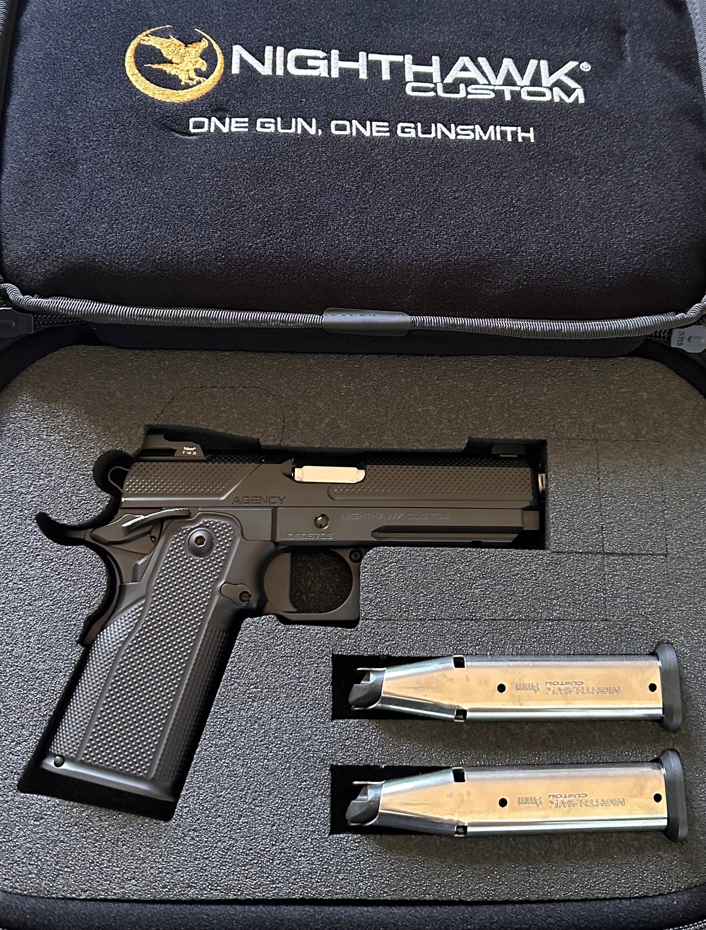 NIGHTHAWK CUSTOM DOUBLE AGENT DS 4.25” OPTIC READY BLACK DLC COMMANDER ...