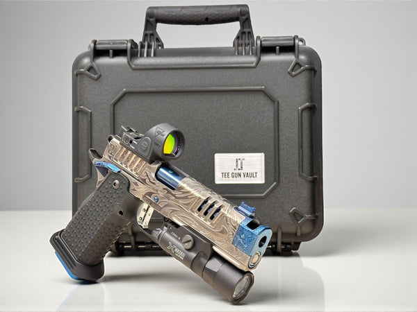 STACCATO CUSTOM XC “TRIBAL DRAGON” SILVER/BLUE PVD WITH ATLAS GRIPS SR ...