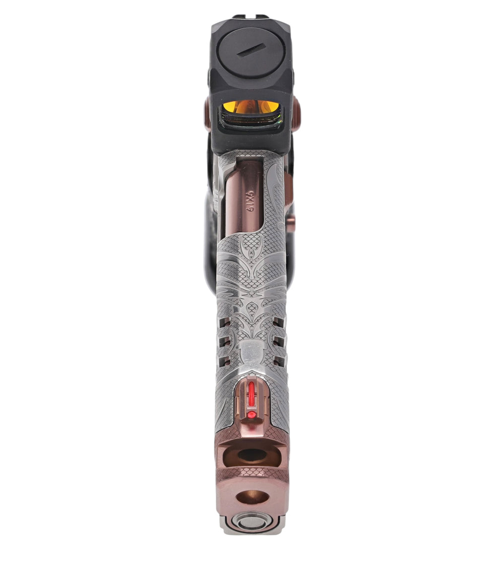 STACCATO CUSTOM XC “TRIBAL DRAGON” ENGRAVED WITH TRIJICON RCR PVD SILV ...