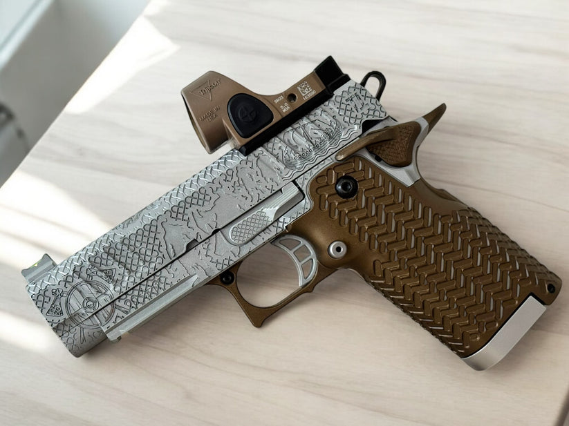 STACCATO CUSTOM C2 PORTED "VIKING EDITION" ALUMINUM GRIPS SILVER/BRONZ ...