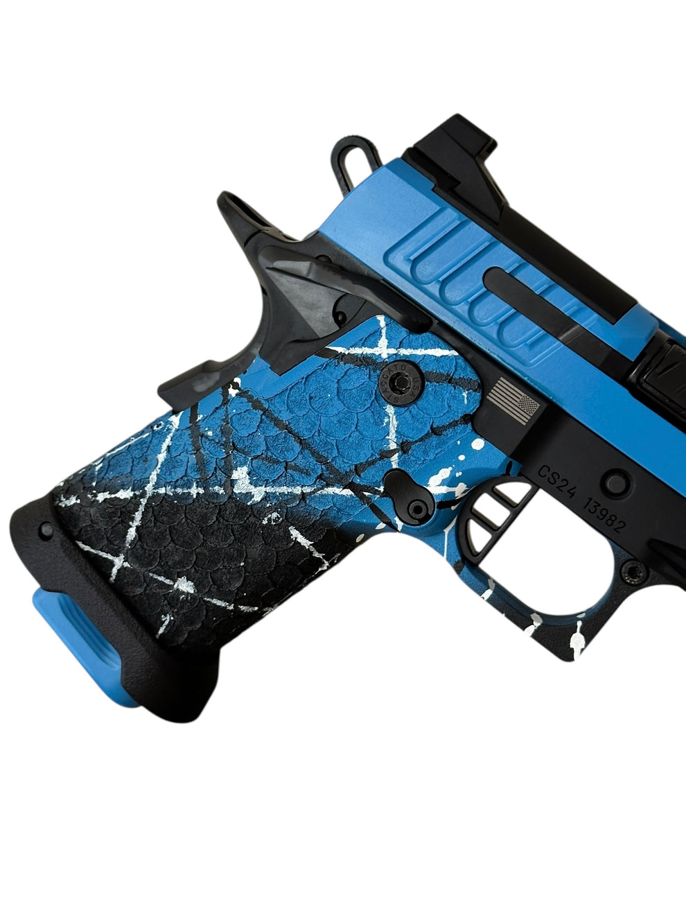 STACCATO CUSTOM CS 3.5” PORTED DRAGON SCALE GRIPS WITH BLUE FINISH ...