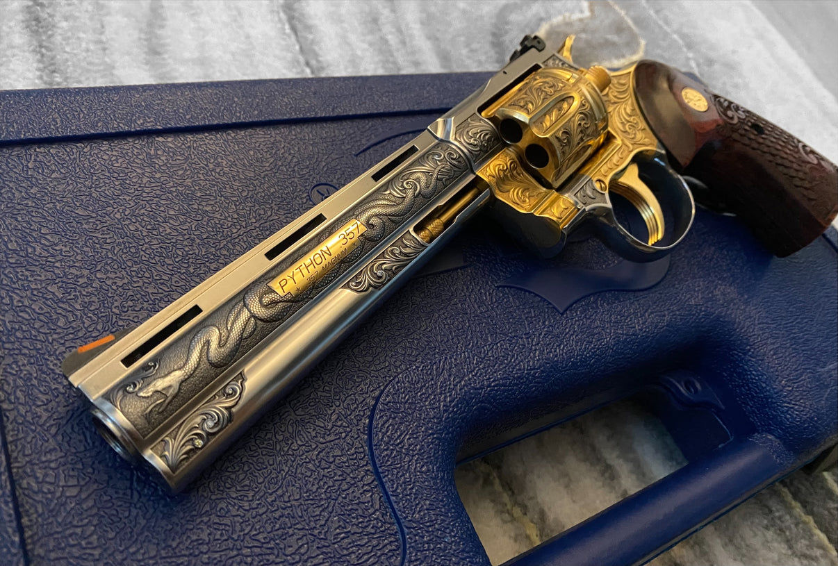 COLT PYTHON 6 INCH ENGRAVED AND 24K GOLD PLATED WITH DIAMONDS – Tee Gun ...