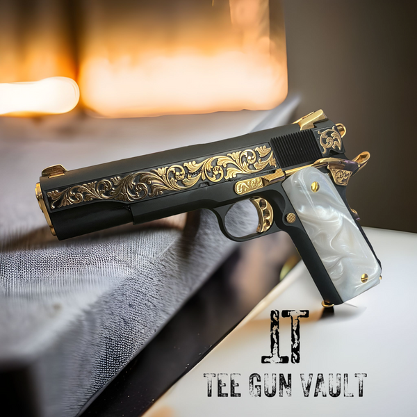 SPRINGFIELD GARRISON 1911 ENGRAVED WITH 24K GOLD ACCENTS 9MM – Tee Gun ...